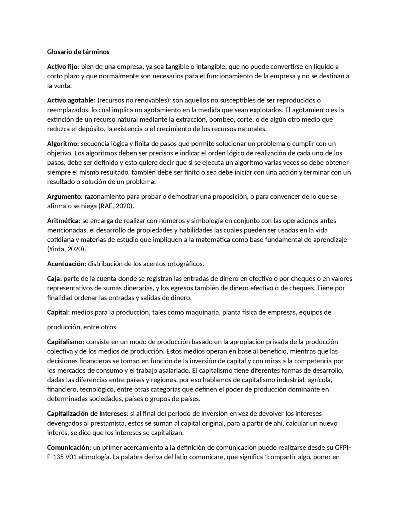 GLOSARIO DE TÉRMINOS | Apuntes de Contabilidad | Docsity