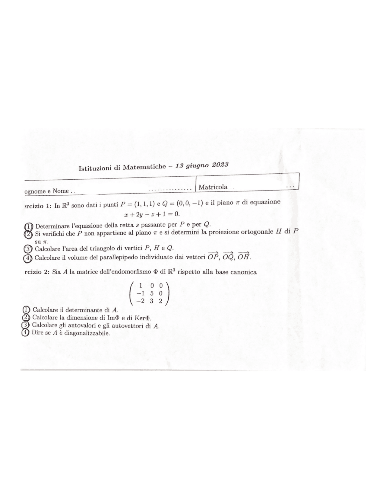 Esercizi Svolti Di Istituzioni Di Matematiche Prove Desame Di