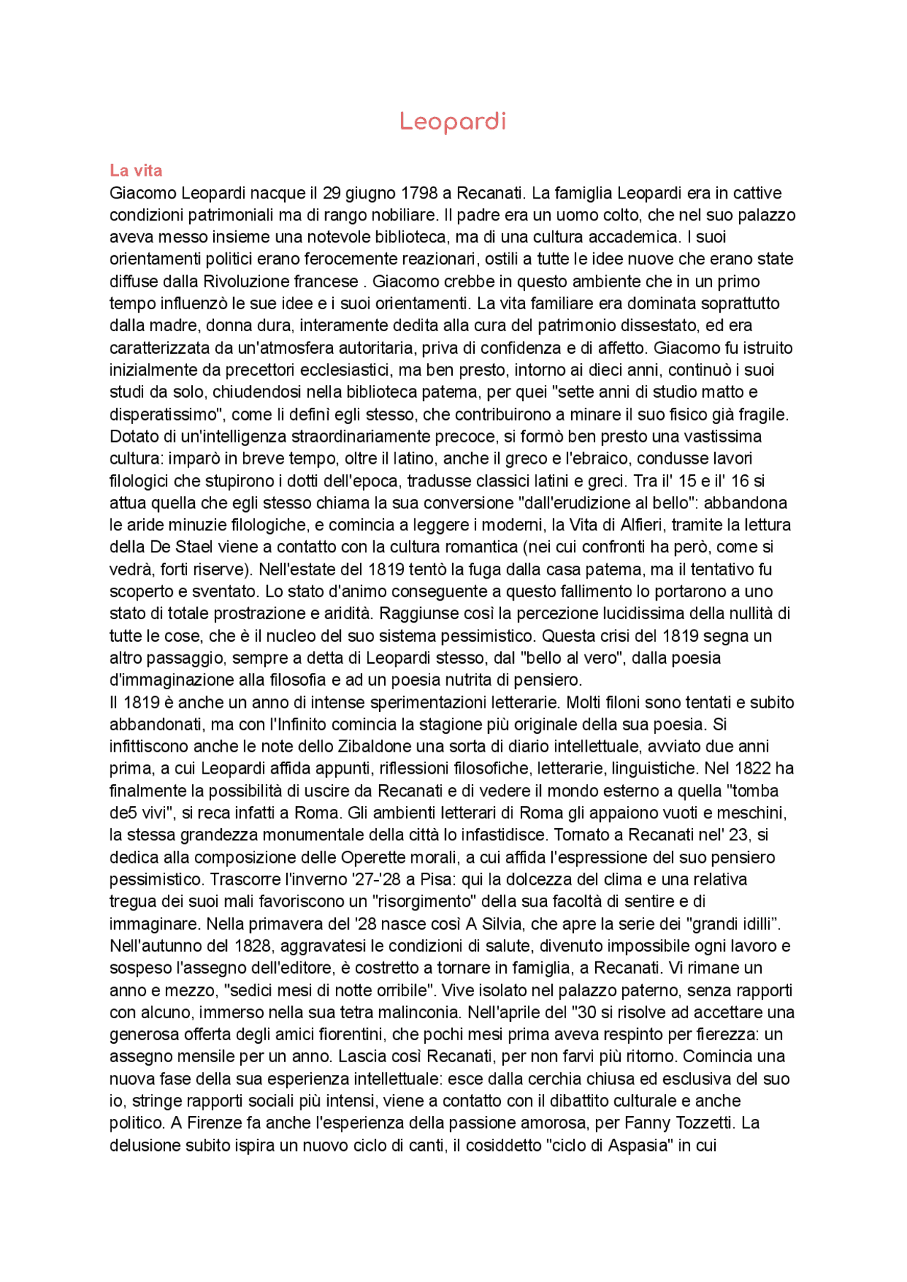 Appunti dettagliati su Giacomo Leopardi utili per la maturità | Appunti ...