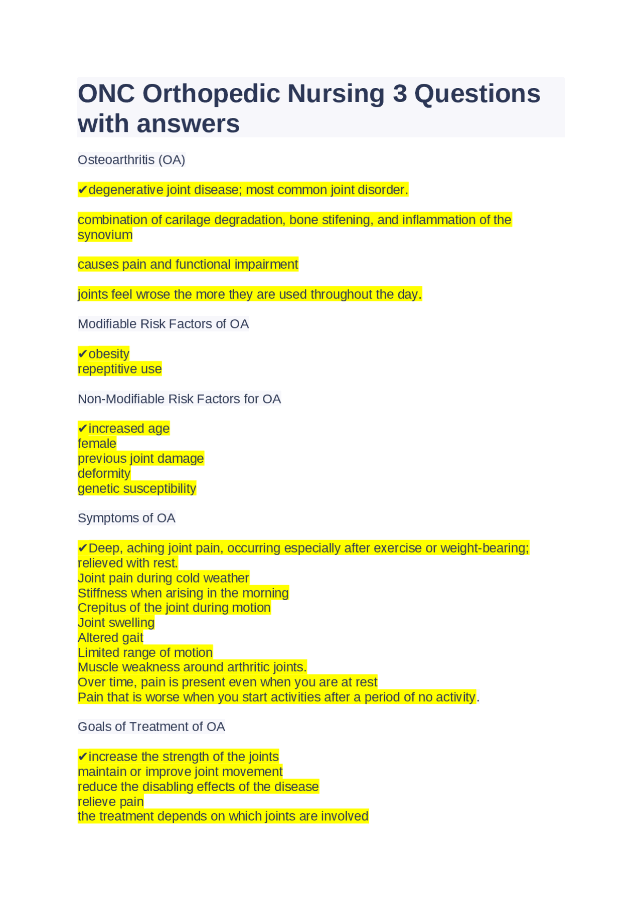 Orthopedic Nursing: Osteoarthritis and Fractures | Exams Orthopedics ...