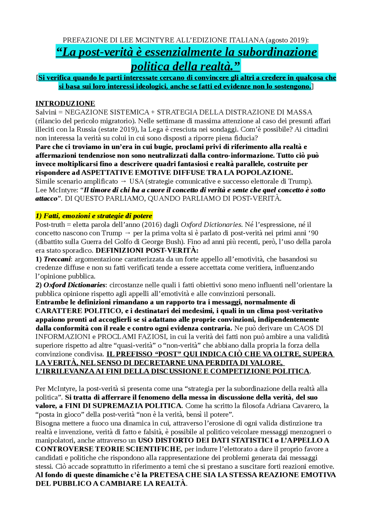 Riassunto Post Verità Schemi E Mappe Concettuali Di Teorie Sugli