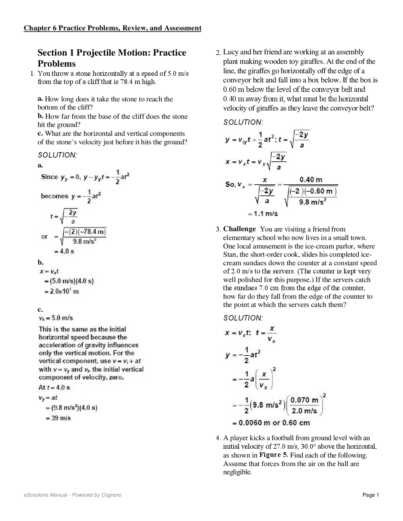 Practice Problems for projectile motion implementation of kinematic ...