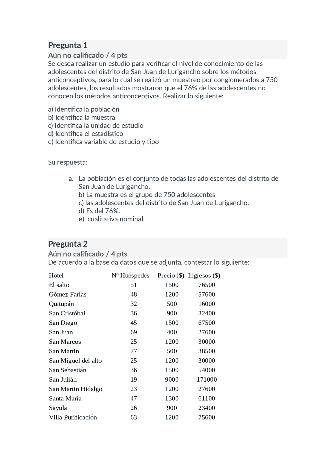 Examen 1 De Estadistica Descriptiva Ejercicios De Estadística Docsity