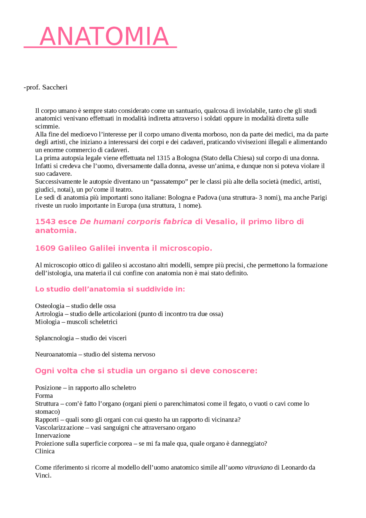 Appunti Anatomia Umana Appunti Di Anatomia Docsity
