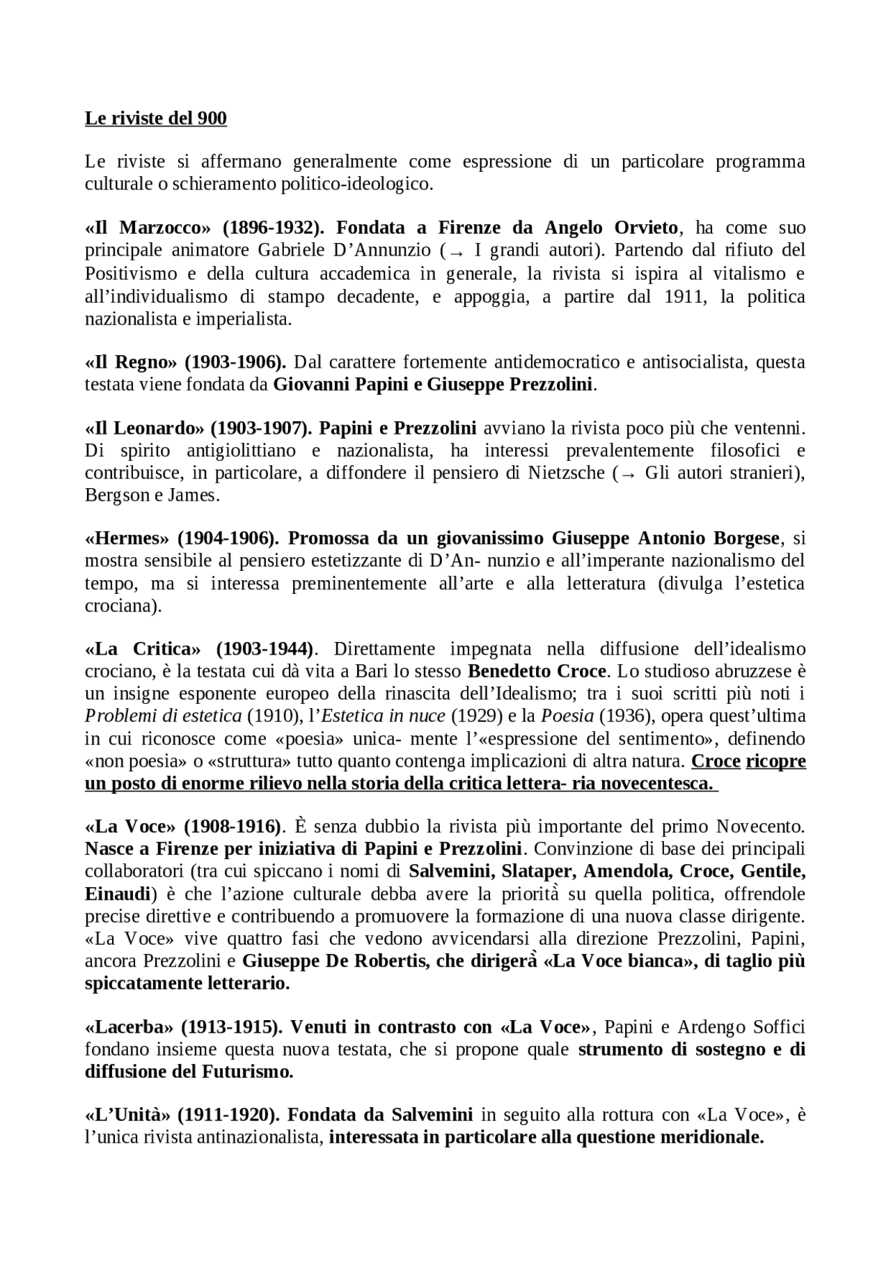 Le Riviste Del 900 Schema Delle Riviste Schemi E Mappe Concettuali
