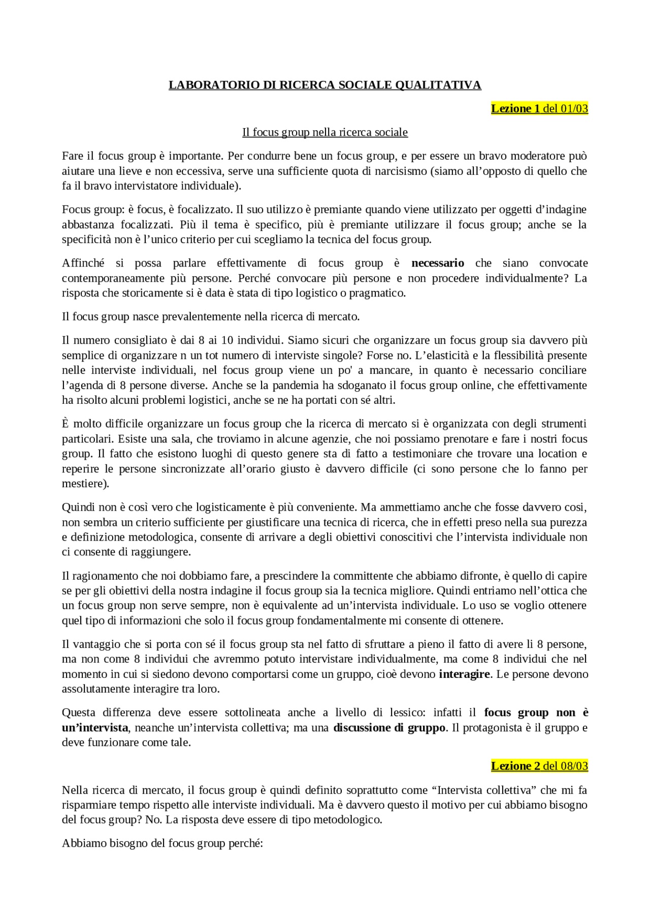 Appunti Di Ricerca Sociale Qualitativa Appunti Di Metodologia Della