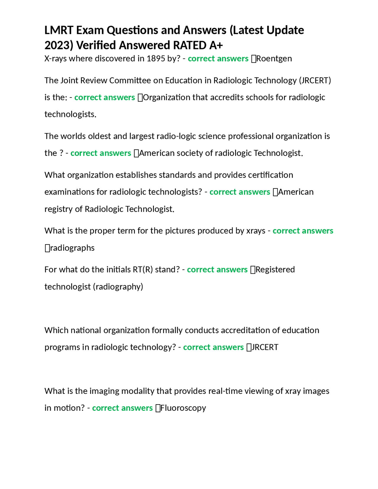 LMRT Exam Questions and Answers (Latest Update 2023) Verified Answered ...