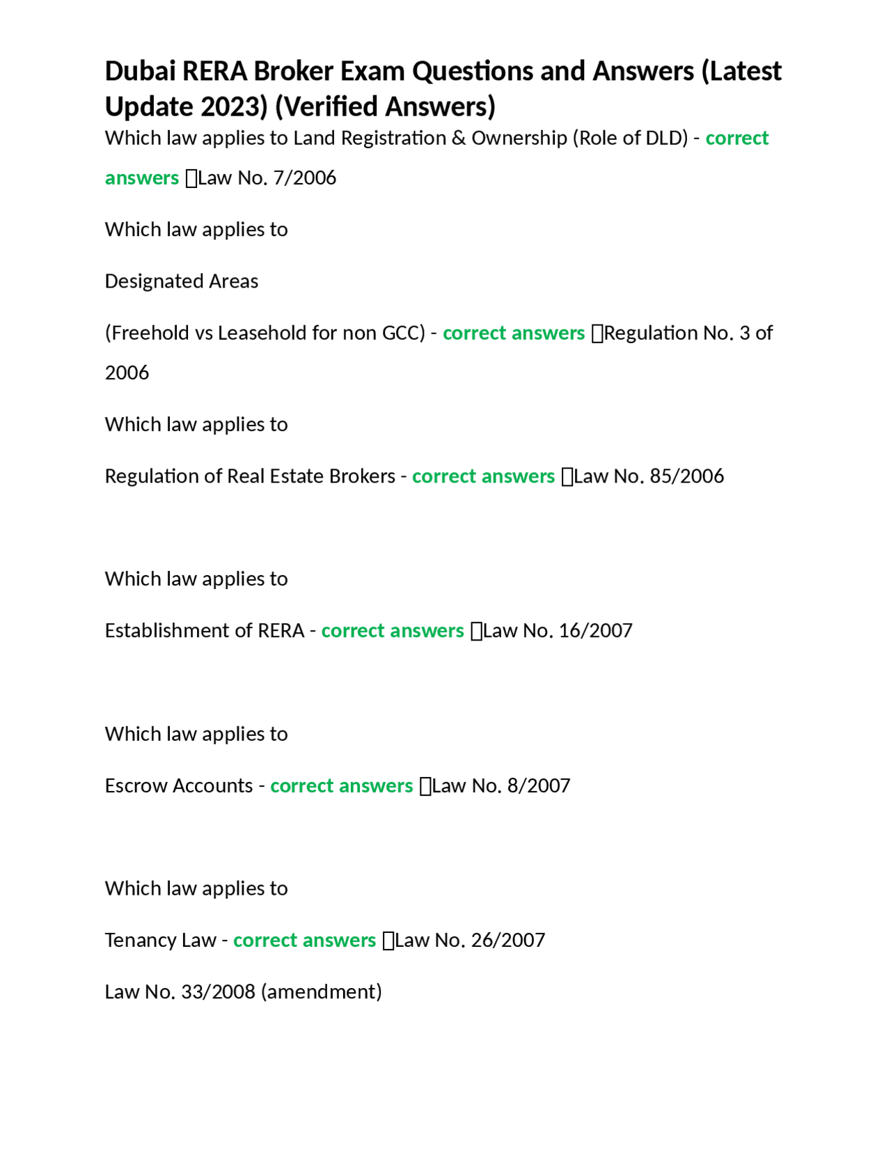 Dubai RERA Broker Exam Questions and Answers (Latest Update 2023 ...