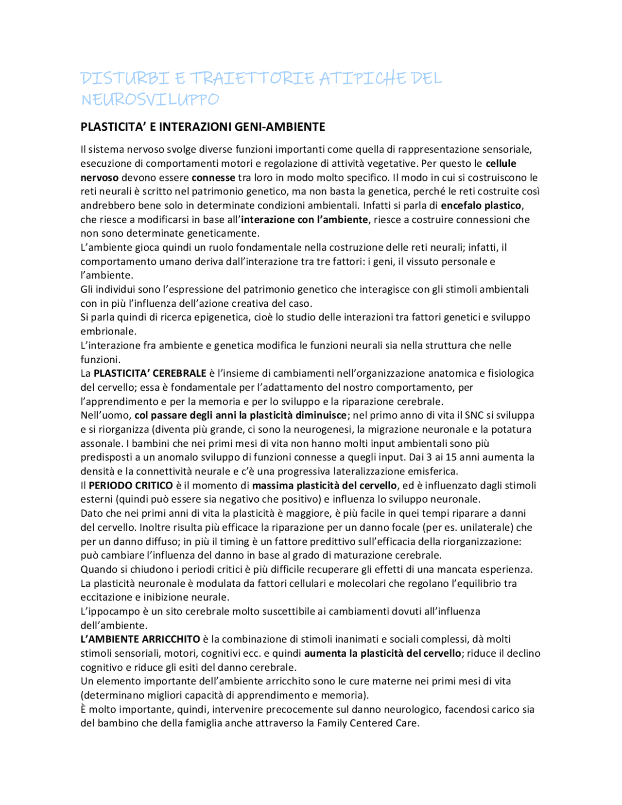 Riassuntodisturbi E Traiettorie Atipiche Del Neurosviluppo Schemi E