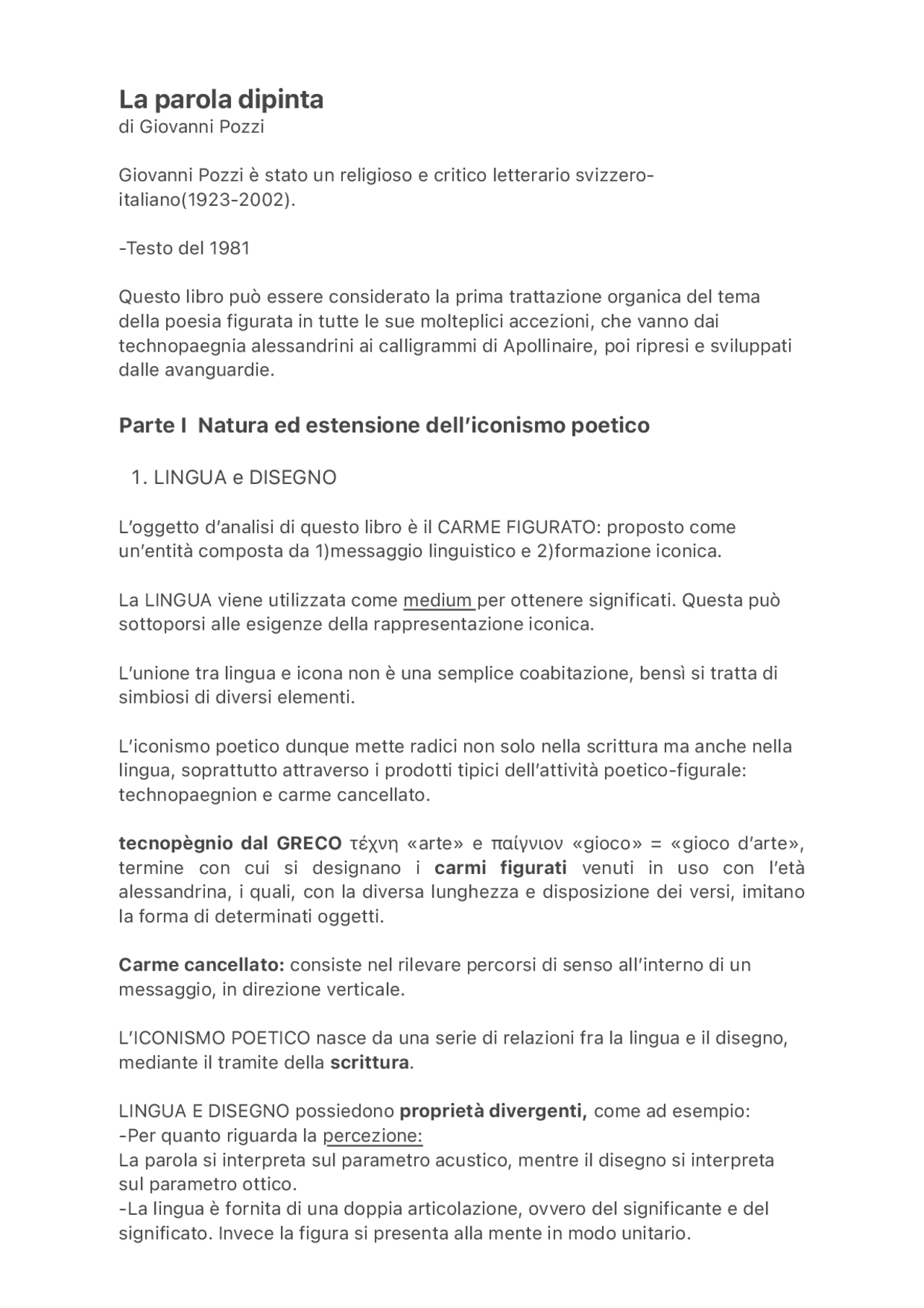 La parola dipinta di Giovanni Pozzi | Appunti di Sociologia | Docsity