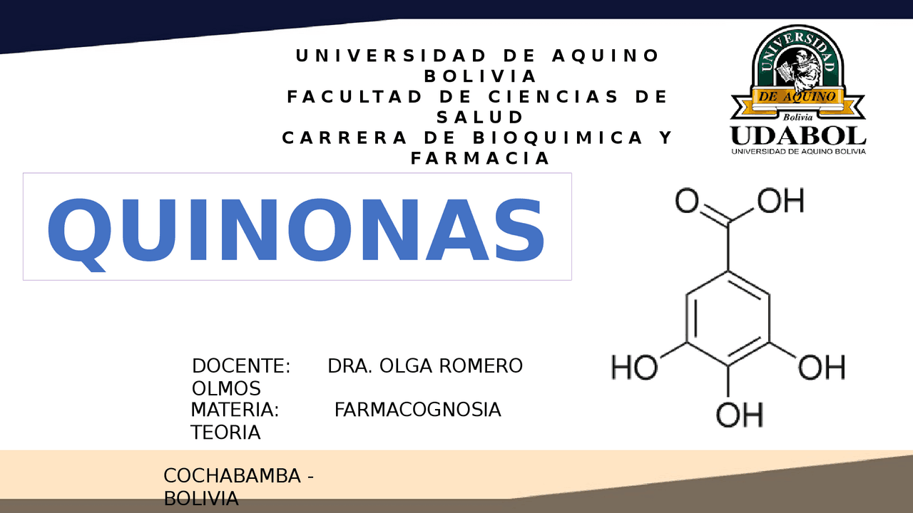 Quinonas especificas | Diapositivas de Farmacocinética | Docsity