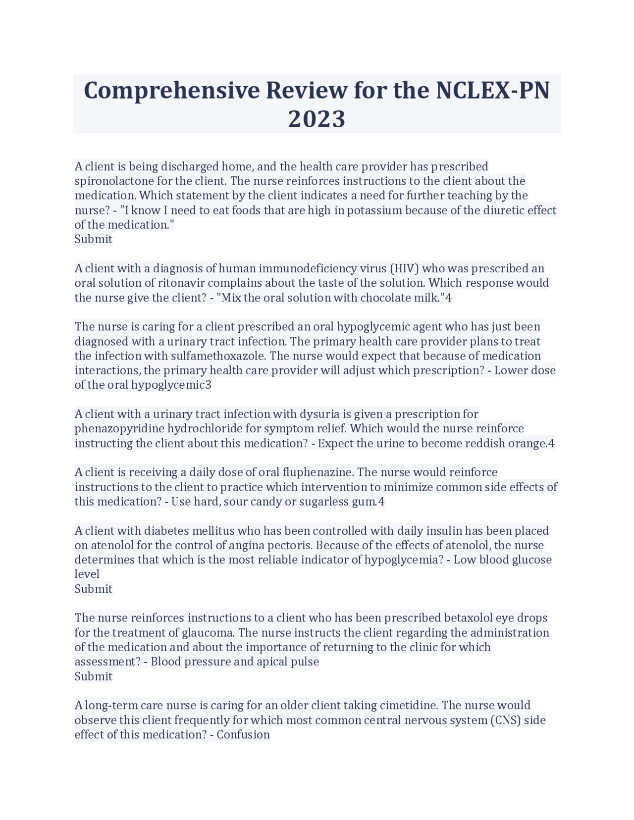 Comprehensive Review for the NCLEX-PN 2023 | Exams Nursing | Docsity