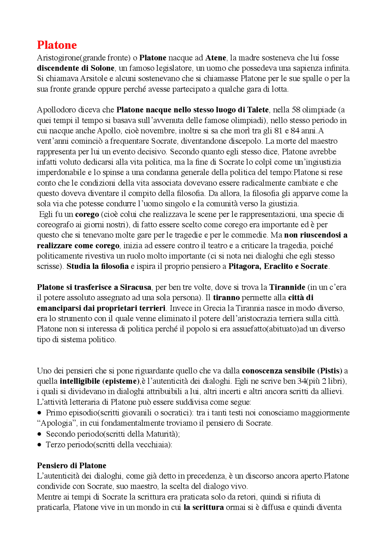 Filosofia di Platone | Appunti di Filosofia | Docsity