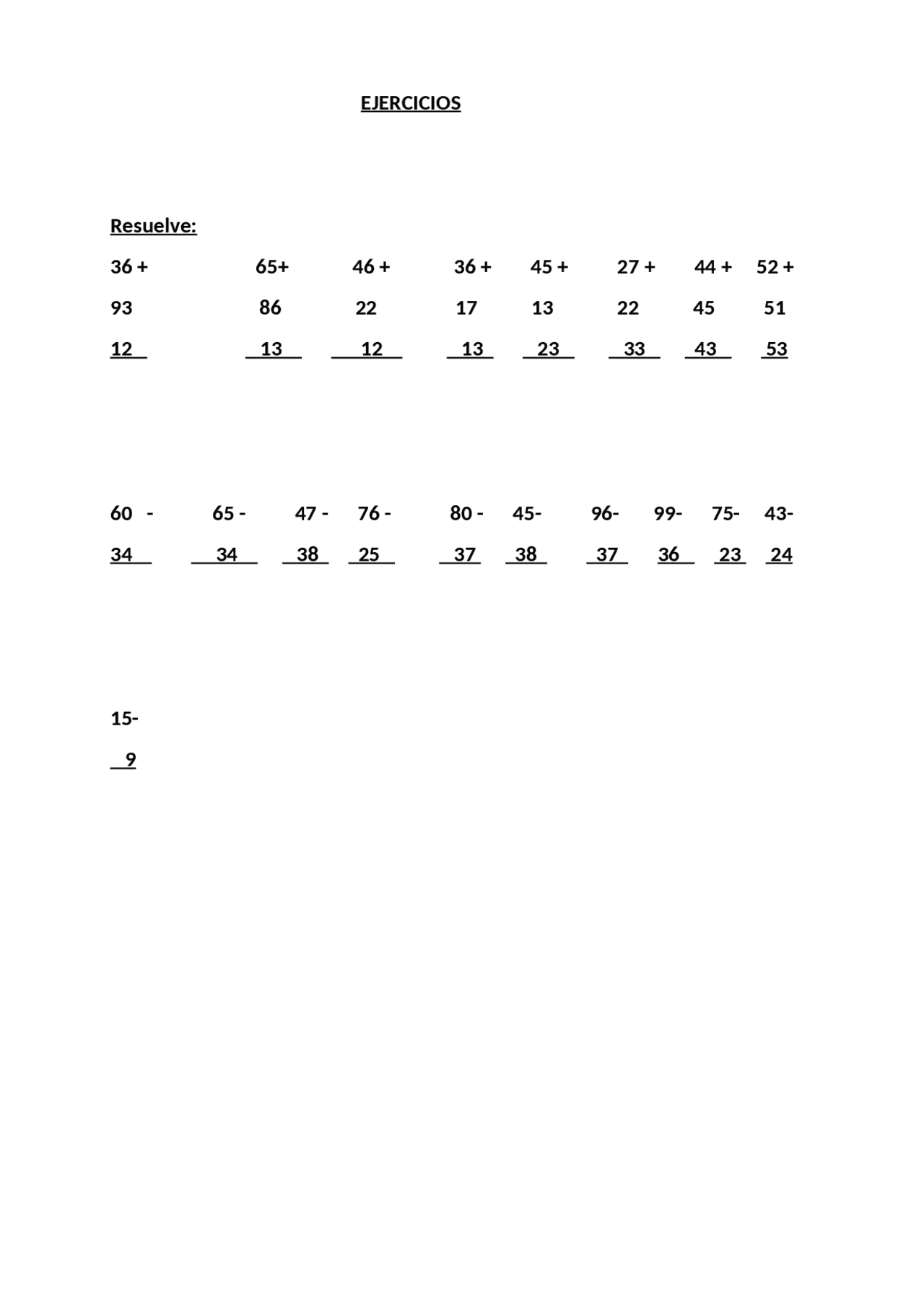 EJERCICIOS DE SUMAS Y RESTAS | Ejercicios de Matemáticas | Docsity