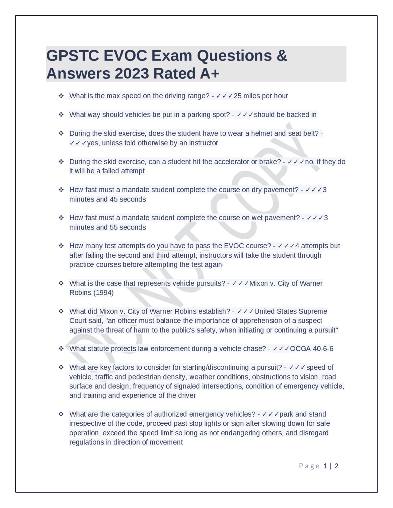 Gpstc Evoc Exam Questions And Answers 2023 Rated A Exams Physics Docsity