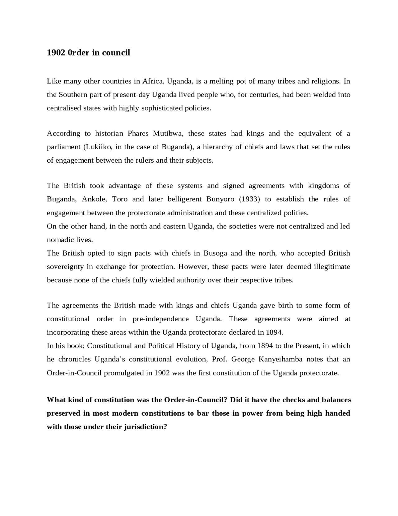 1902 Order in Council | Study notes Law | Docsity