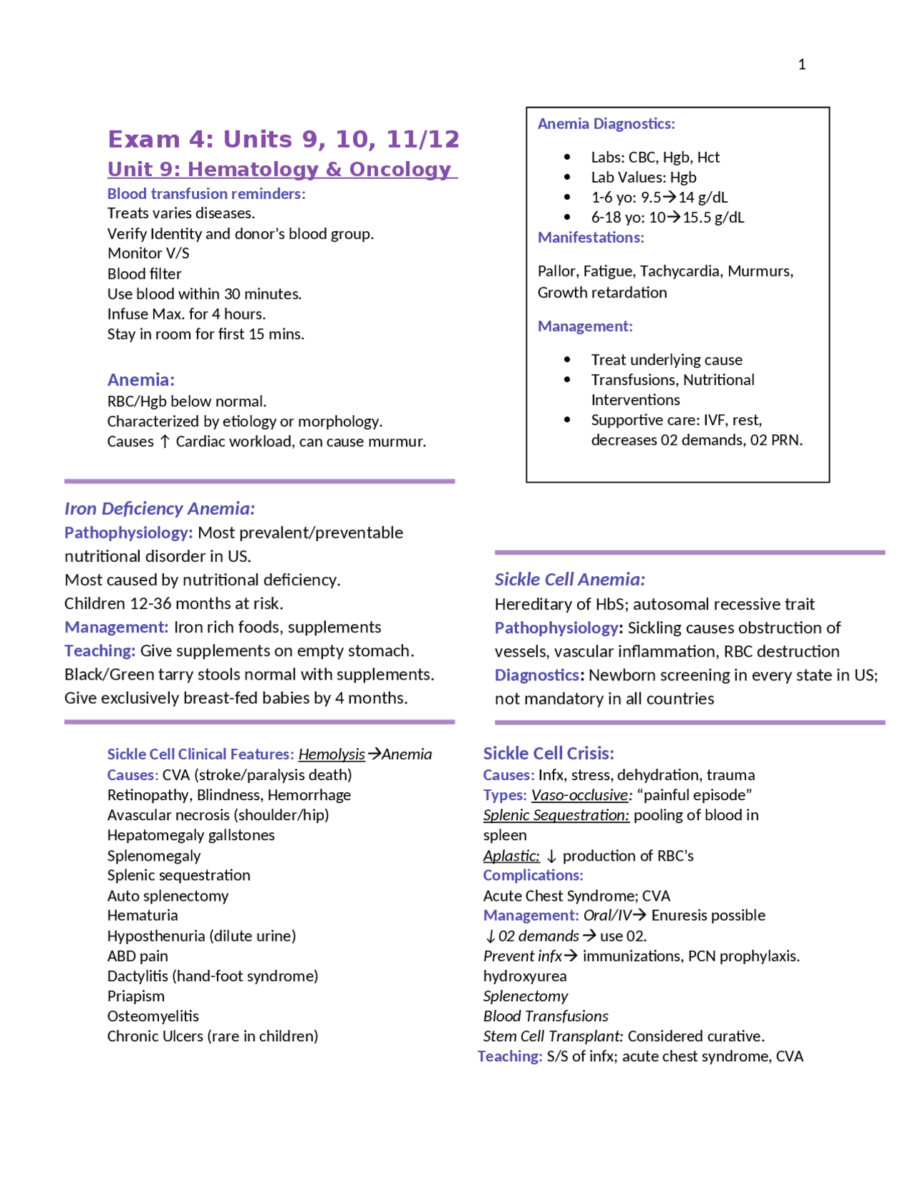 Exam 4 pediatric study guide | Study notes Nursing | Docsity