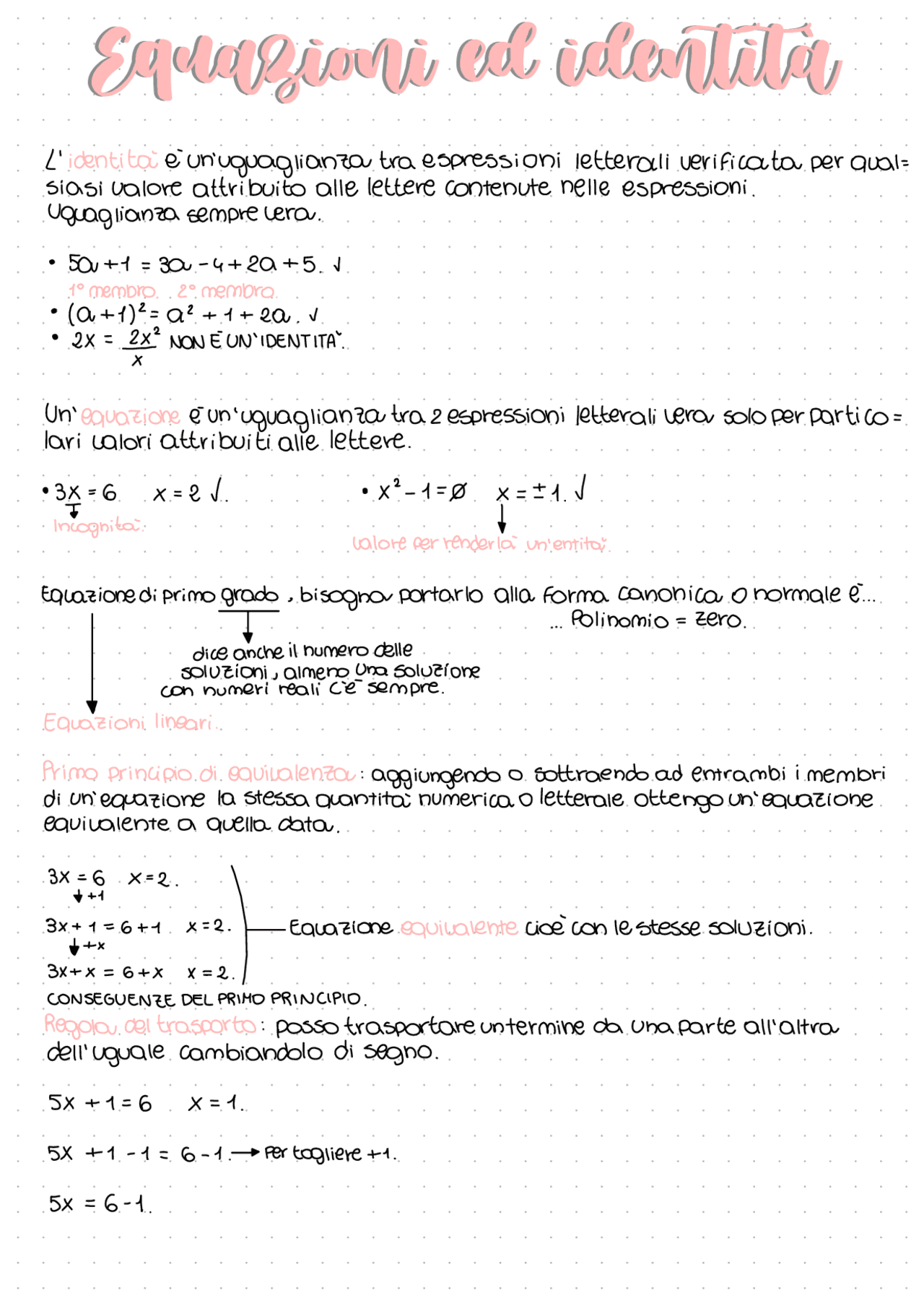 Equazioni Ed Identità Schemi E Mappe Concettuali Di Matematica Docsity