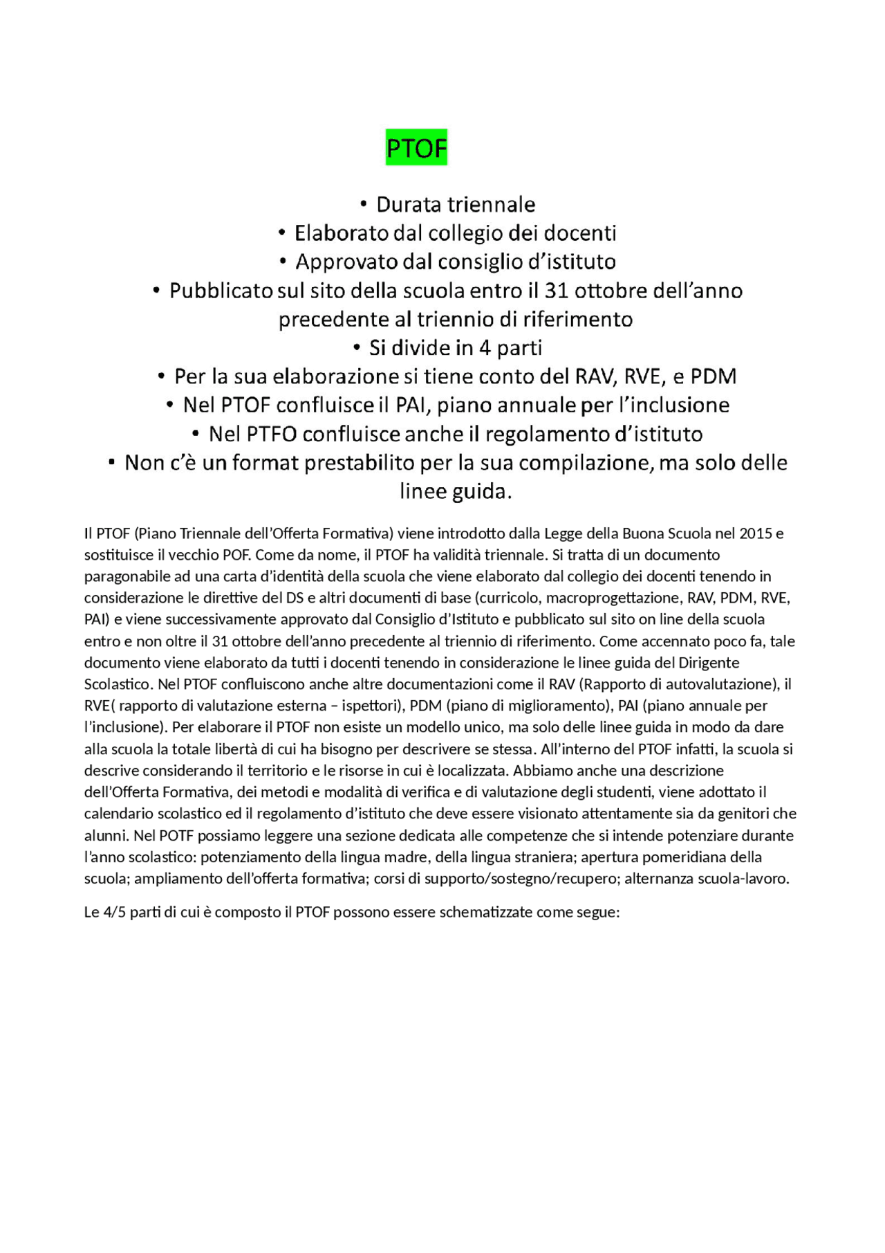 PTOF- spiegazione e legge di riferimento | Schemi e mappe concettuali ...