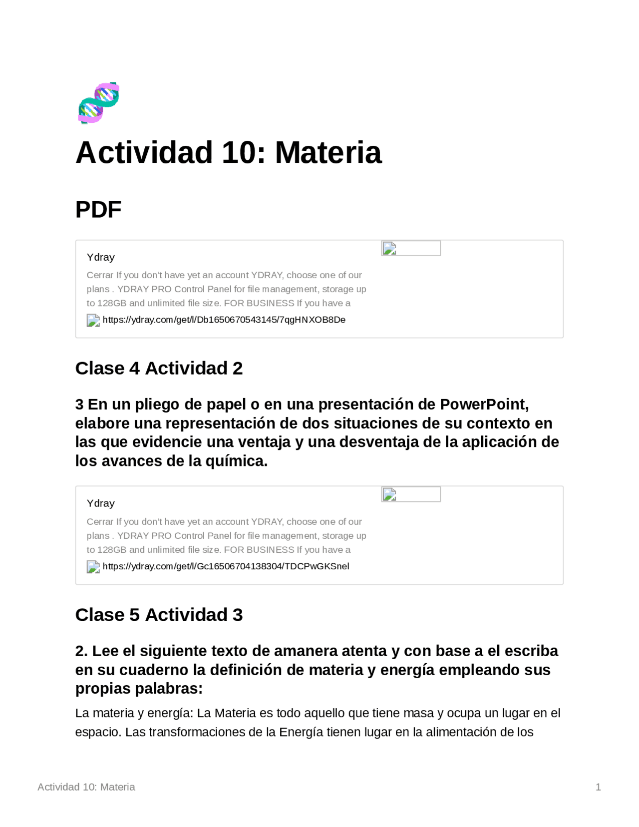 Actividad: Materia y sus propiedades | Ejercicios de Química | Docsity