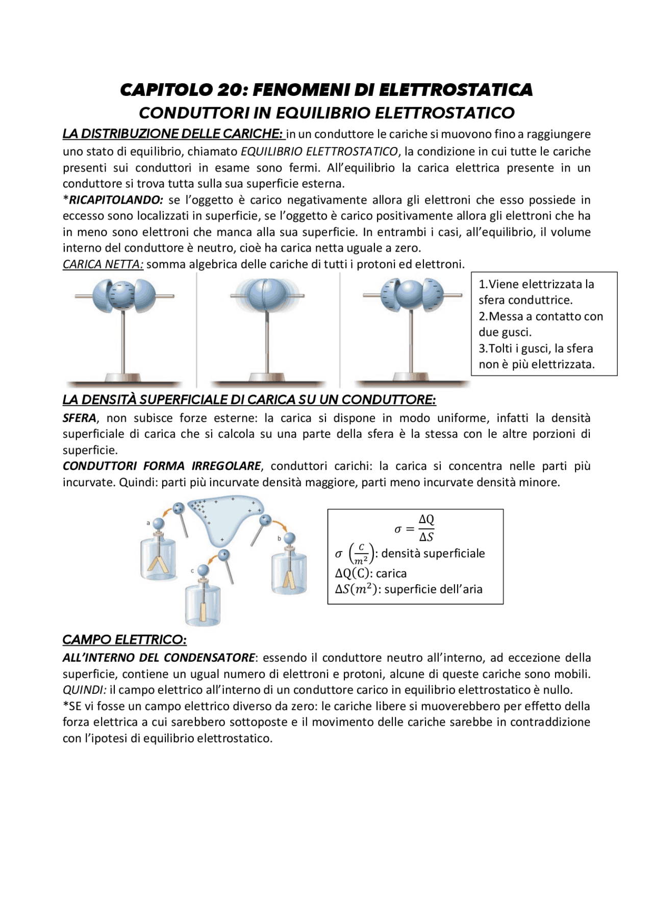 Fenomeni di elettrostatica | Appunti di Fisica | Docsity