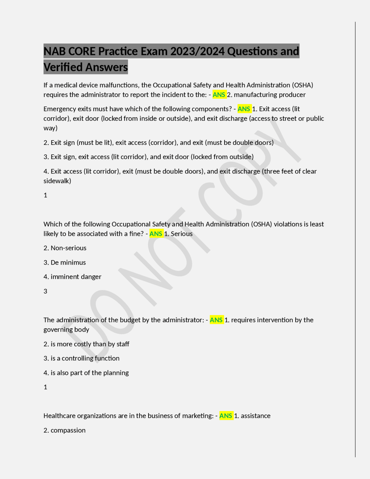 NAB CORE Practice Exam 2023/2024 Questions and Verified Answers | Exams Business Economics | Docsity