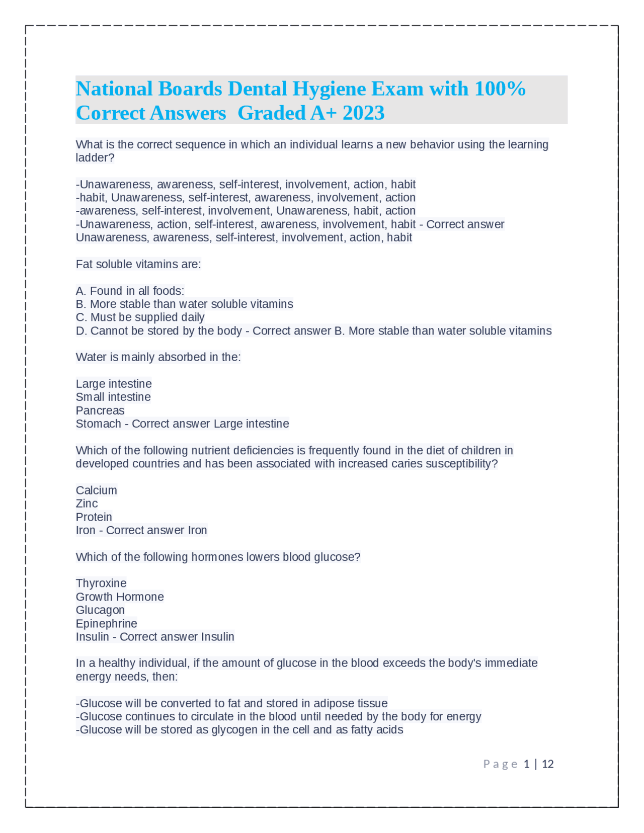 National Boards Dental Hygiene Exam with 100% Correct Answers Graded A+ ...