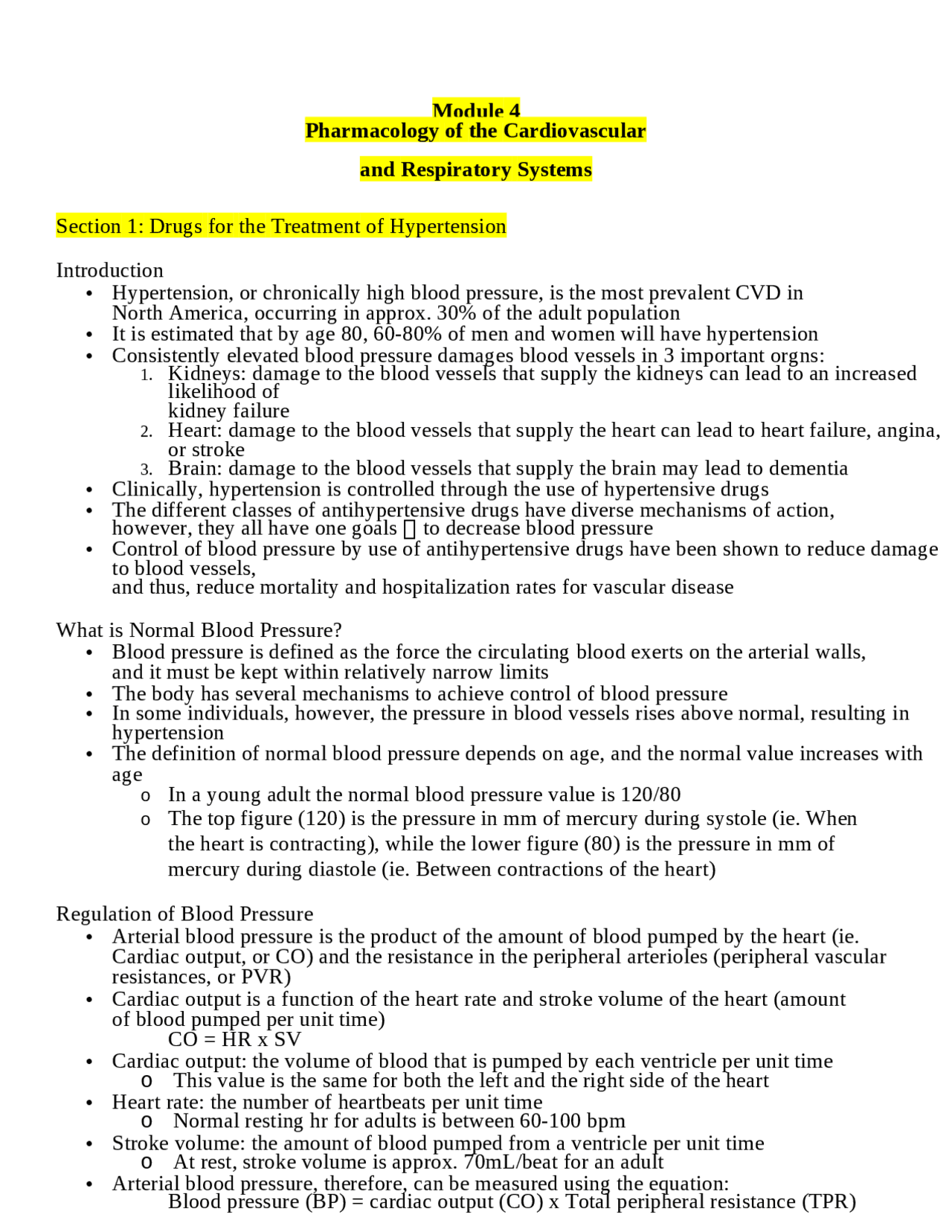 Module 4 Pharmacology of the Cardiovascular and Respiratory Systems ...