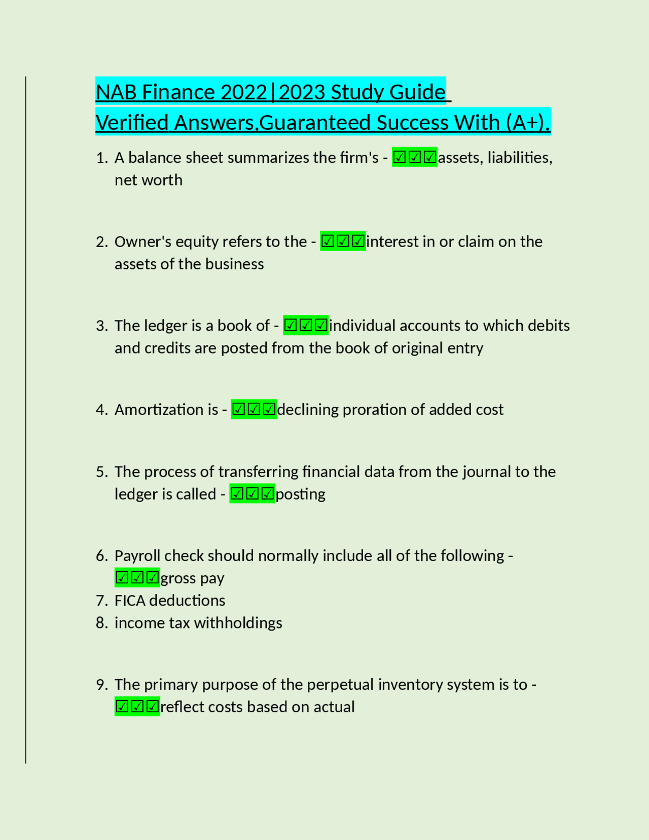 NAB Finance 2022|2023 Study Guide Verified Answers.Guaranteed Success ...