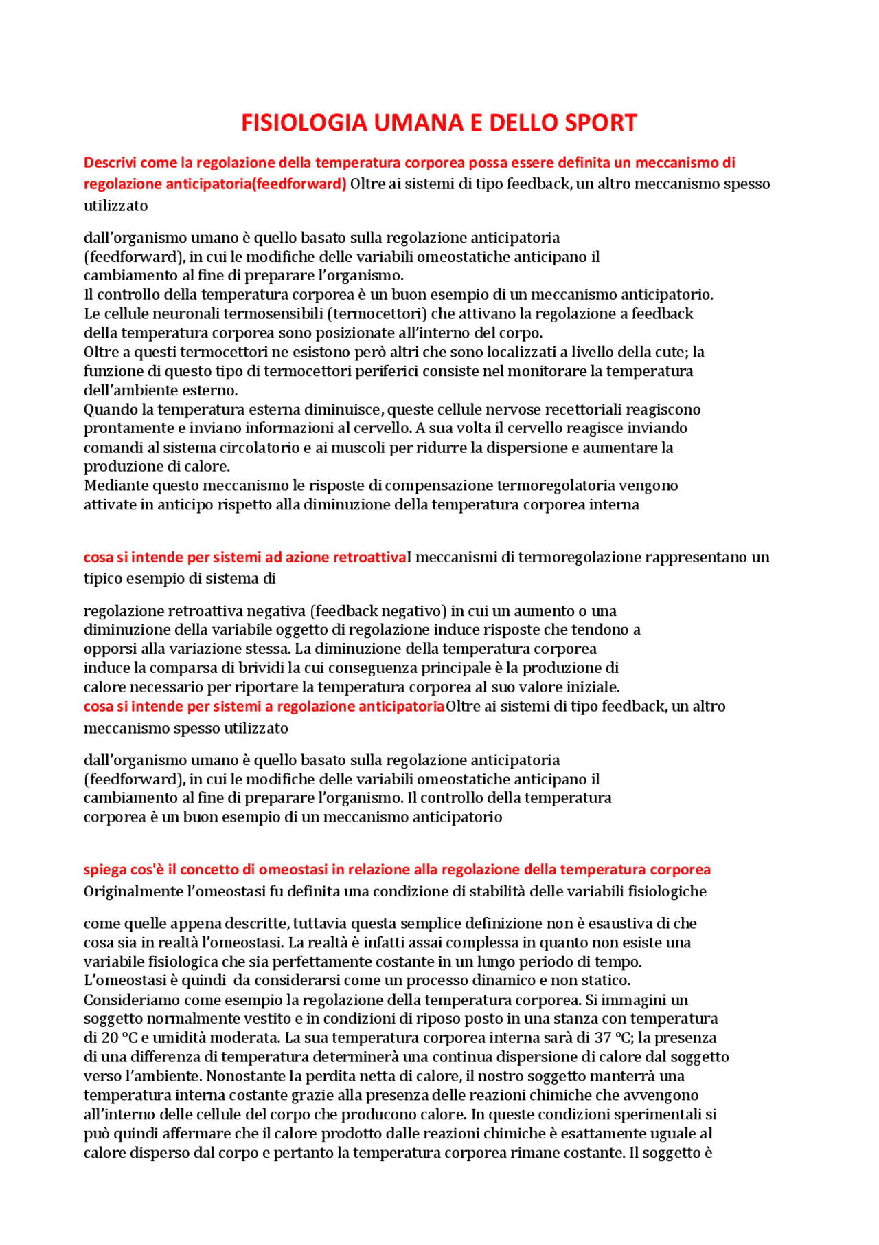 Paniere Fisiologia Umana E Dello Sport Domande Aperte Uni Ecampus Prof
