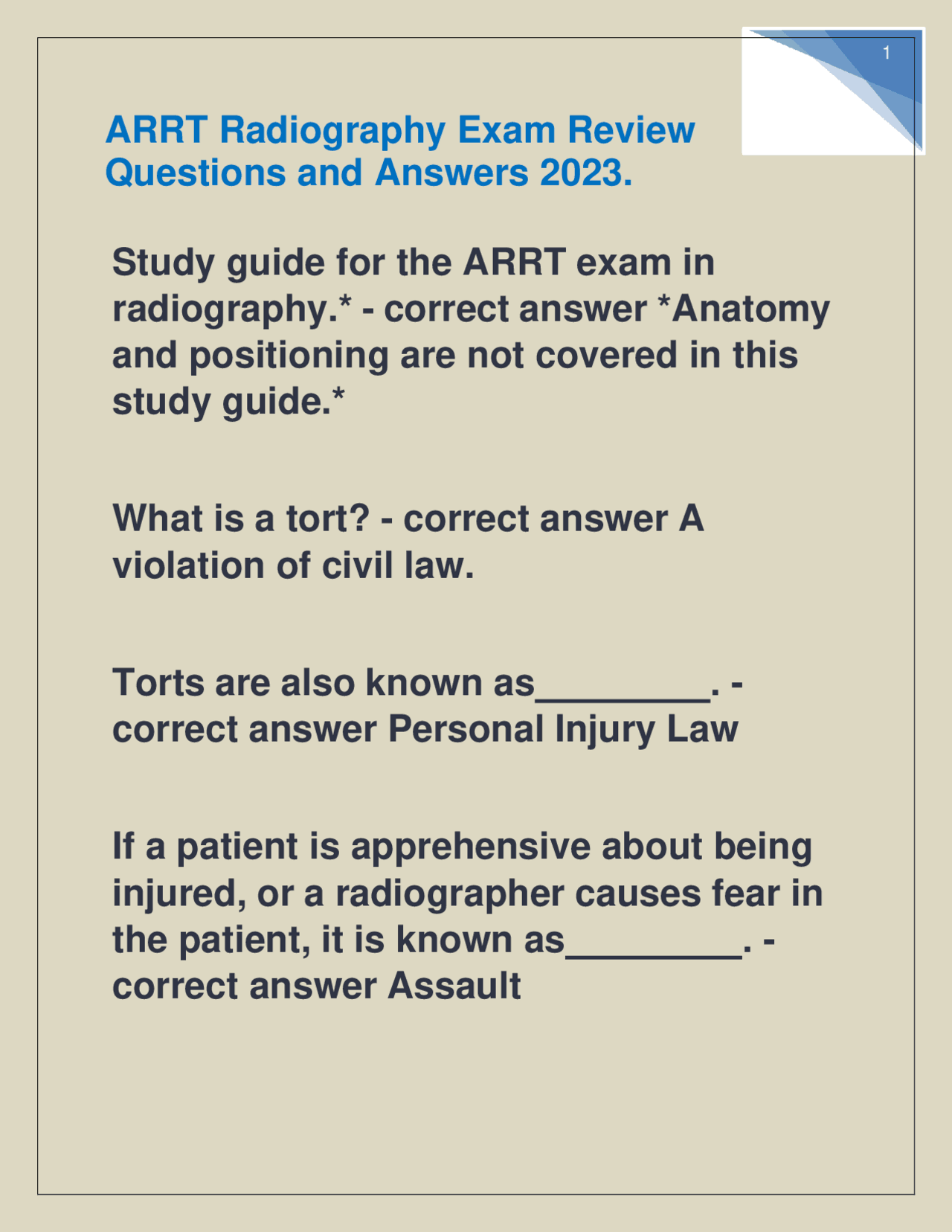 ARRT Radiography Exam Review Questions and Answers 2023. | Exams ...