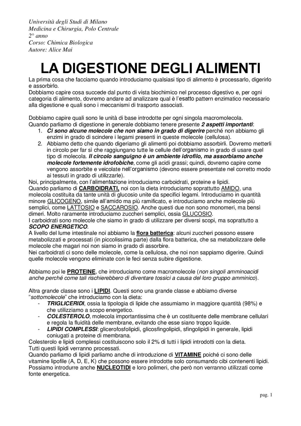 La digestione degli alimenti | Sbobinature di Biochimica | Docsity