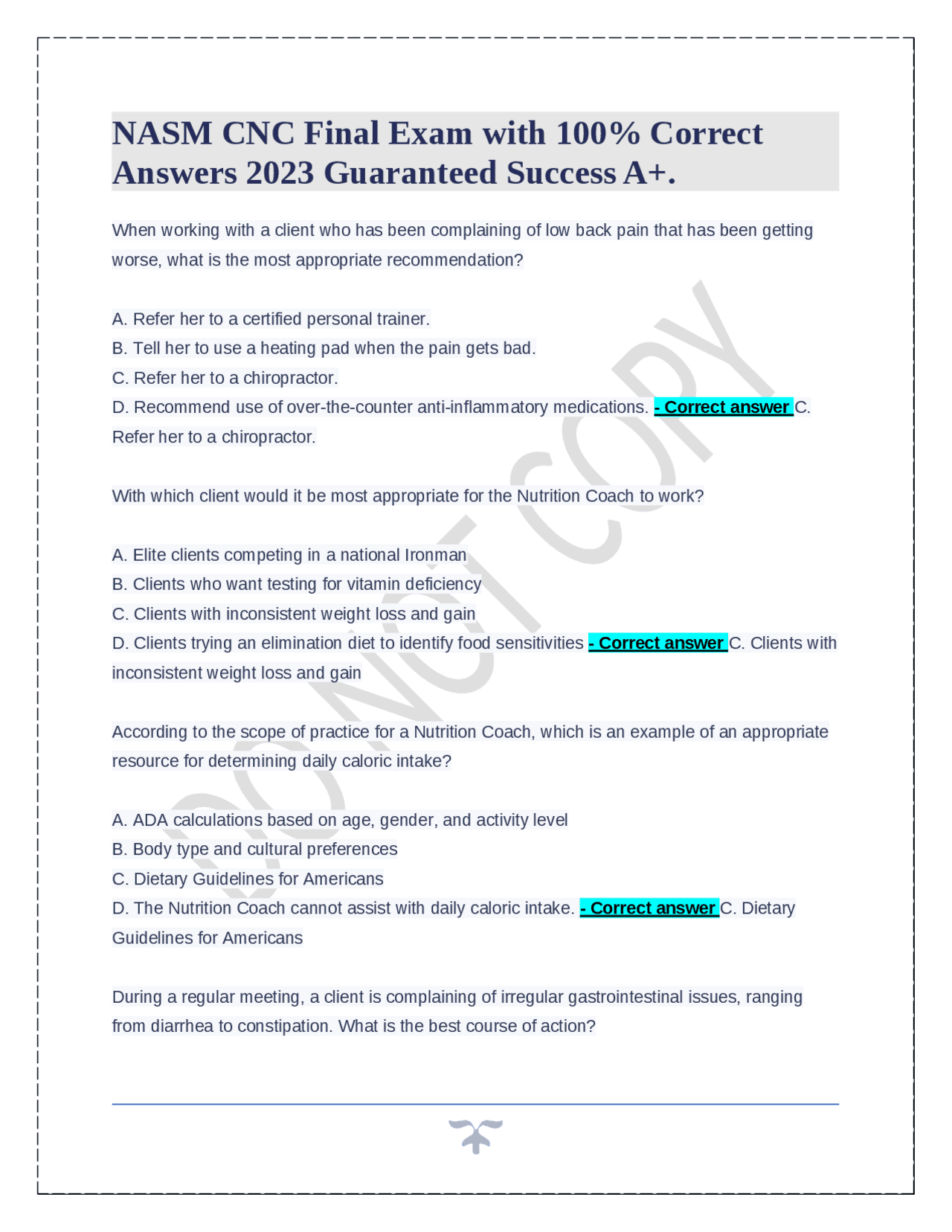 NASM CNC Final Exam with 100% Correct Answers 2023 Guaranteed Success ...