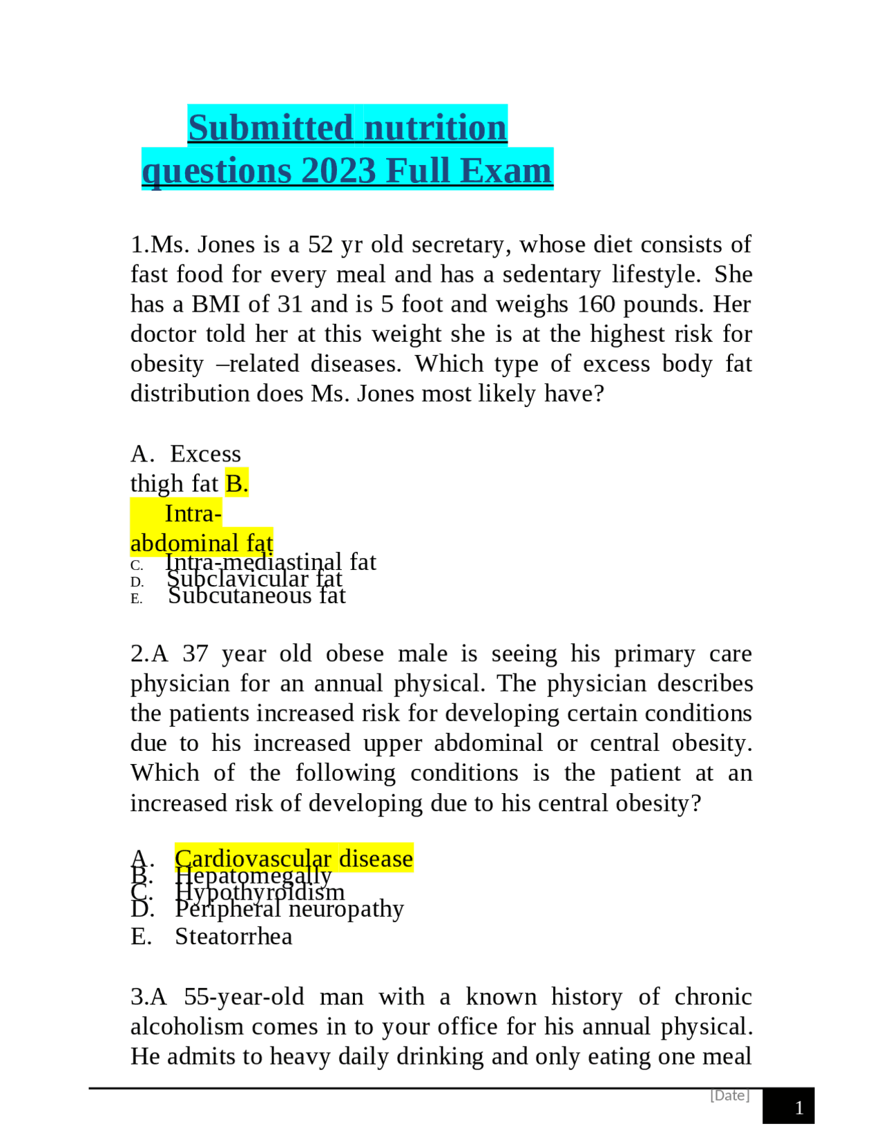 Submitted Nutrition Questions 2023 Full Exam Exams Nutrition Docsity