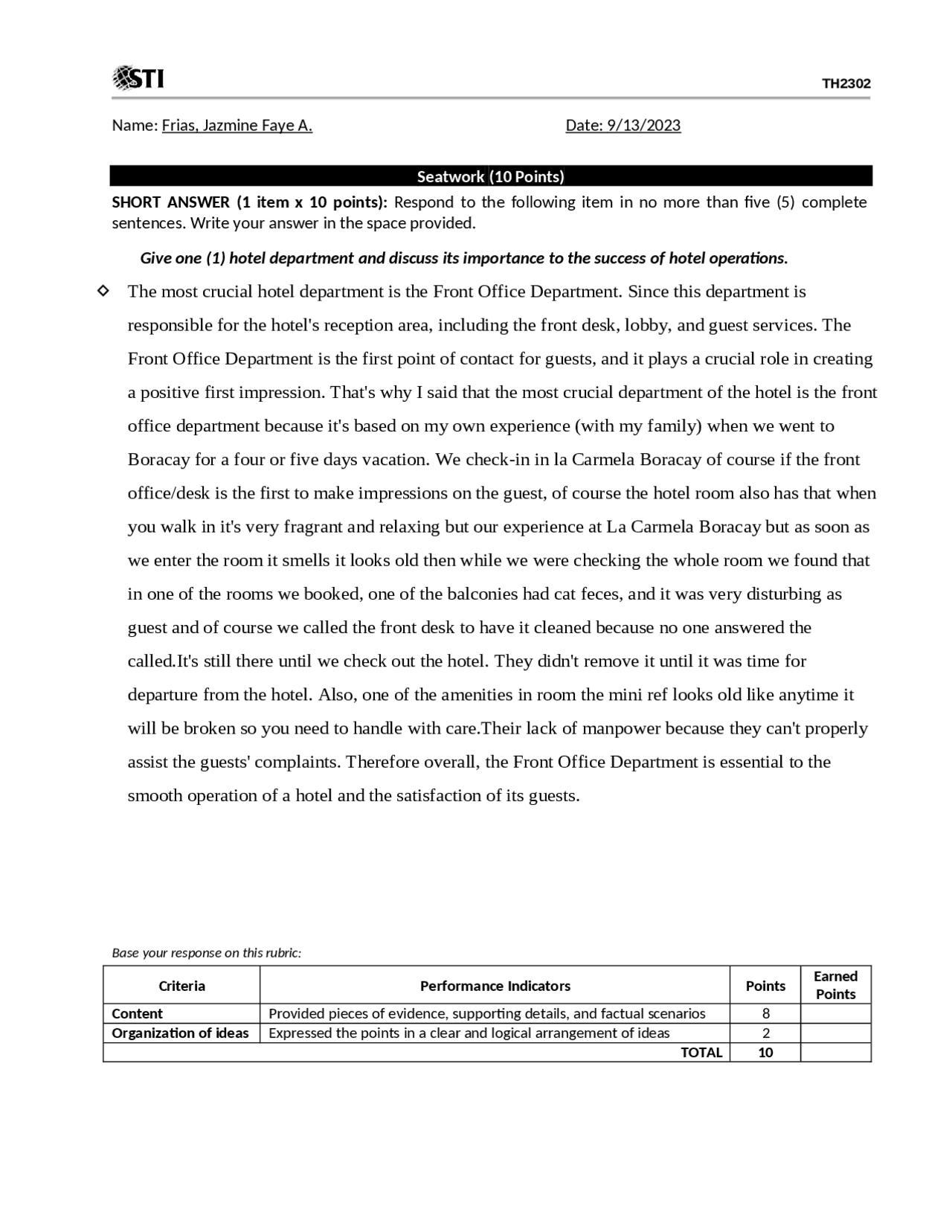 Quality Service Management In Tourism And Hospitality Exercises