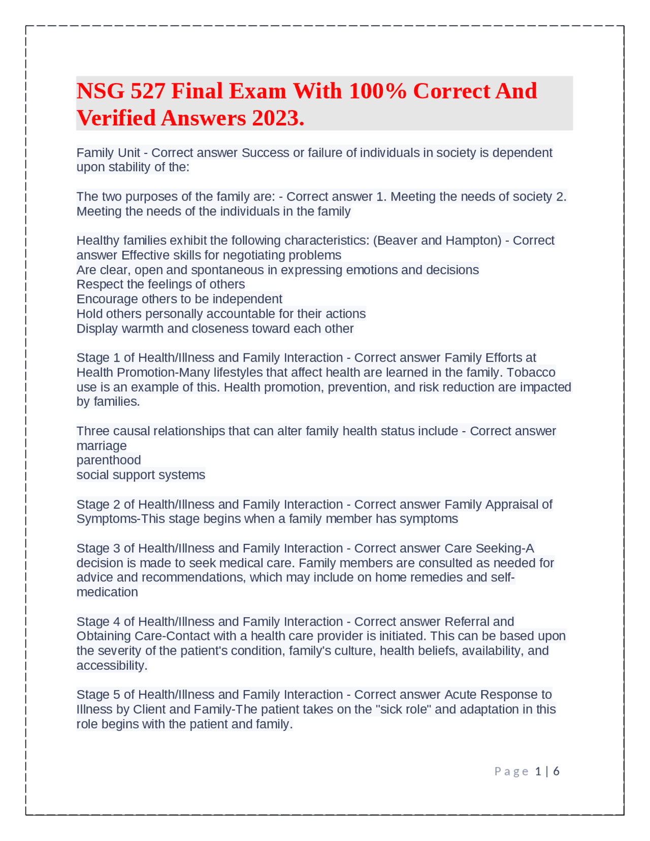 Nsg 527 Final Exam With 100 Correct And Verified Answers 2023 Exams