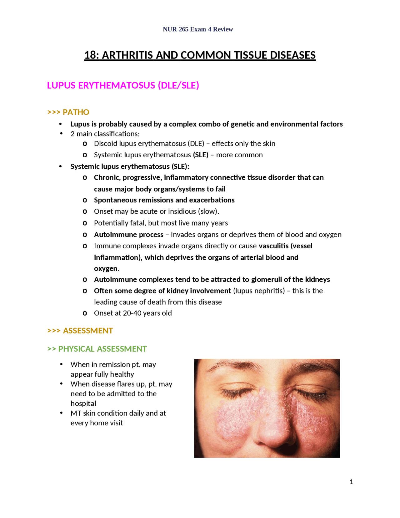 18: ARTHRITIS AND COMMON TISSUE DISEASES | Exams Nursing | Docsity