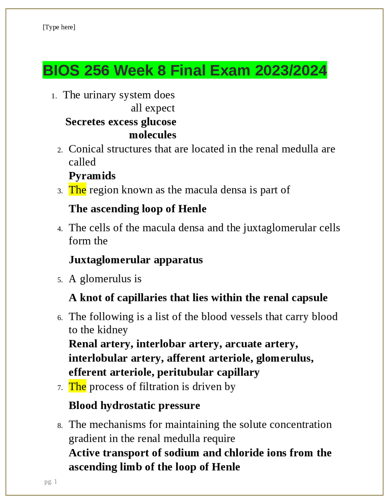 Bios 256 Week 8 Final Exam 20232024 Exams Biology Docsity