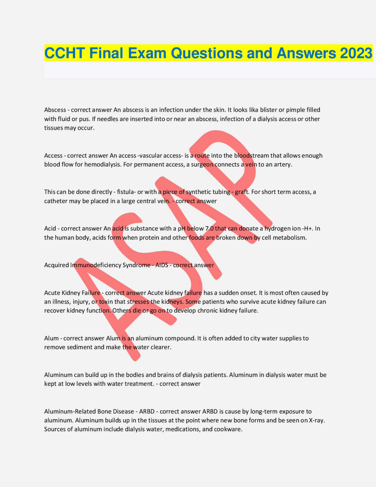 Ccht Final Exam Questions And Answers 2023 Exams Nursing Docsity