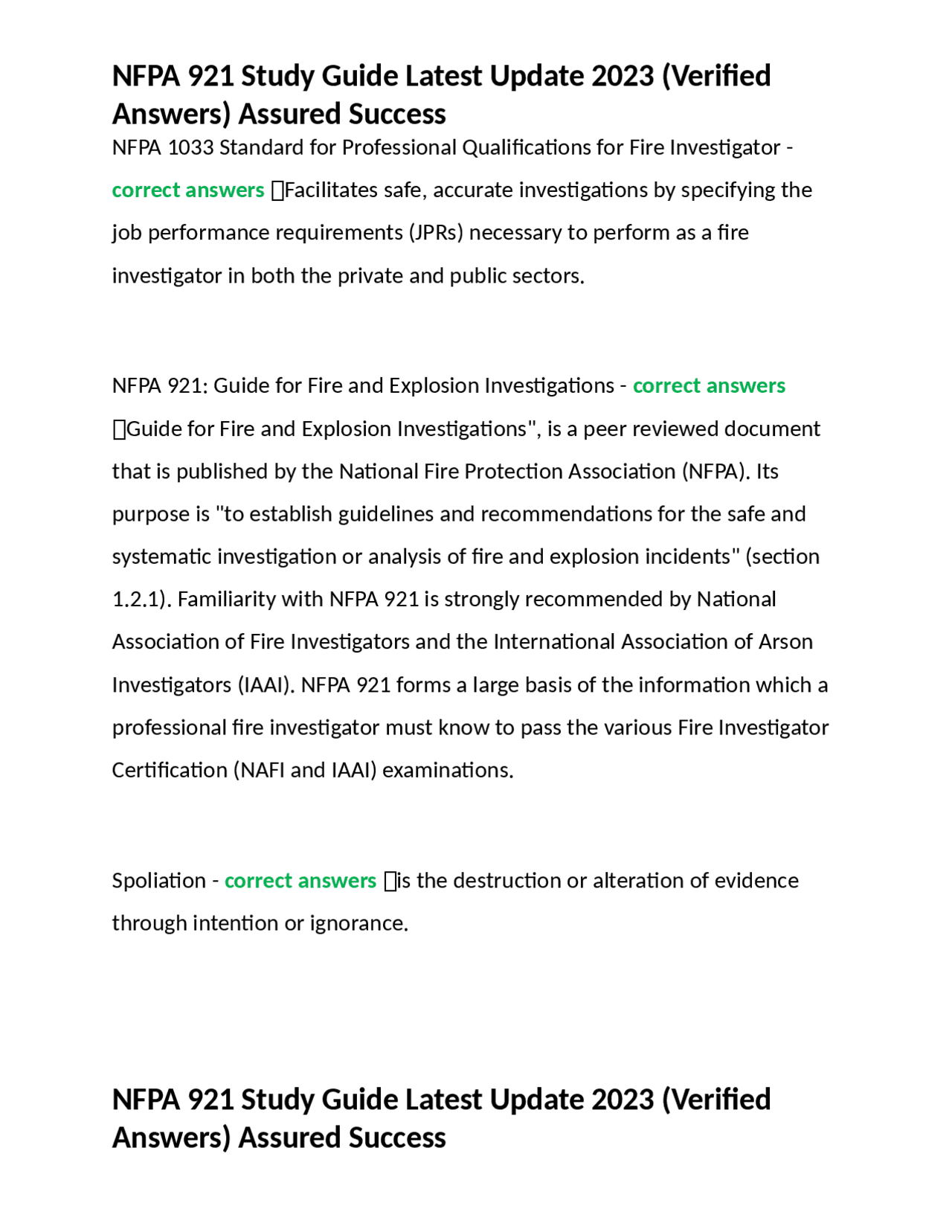 NFPA 921 Study Guide Latest Update 2023 (Verified Answers) Assured ...