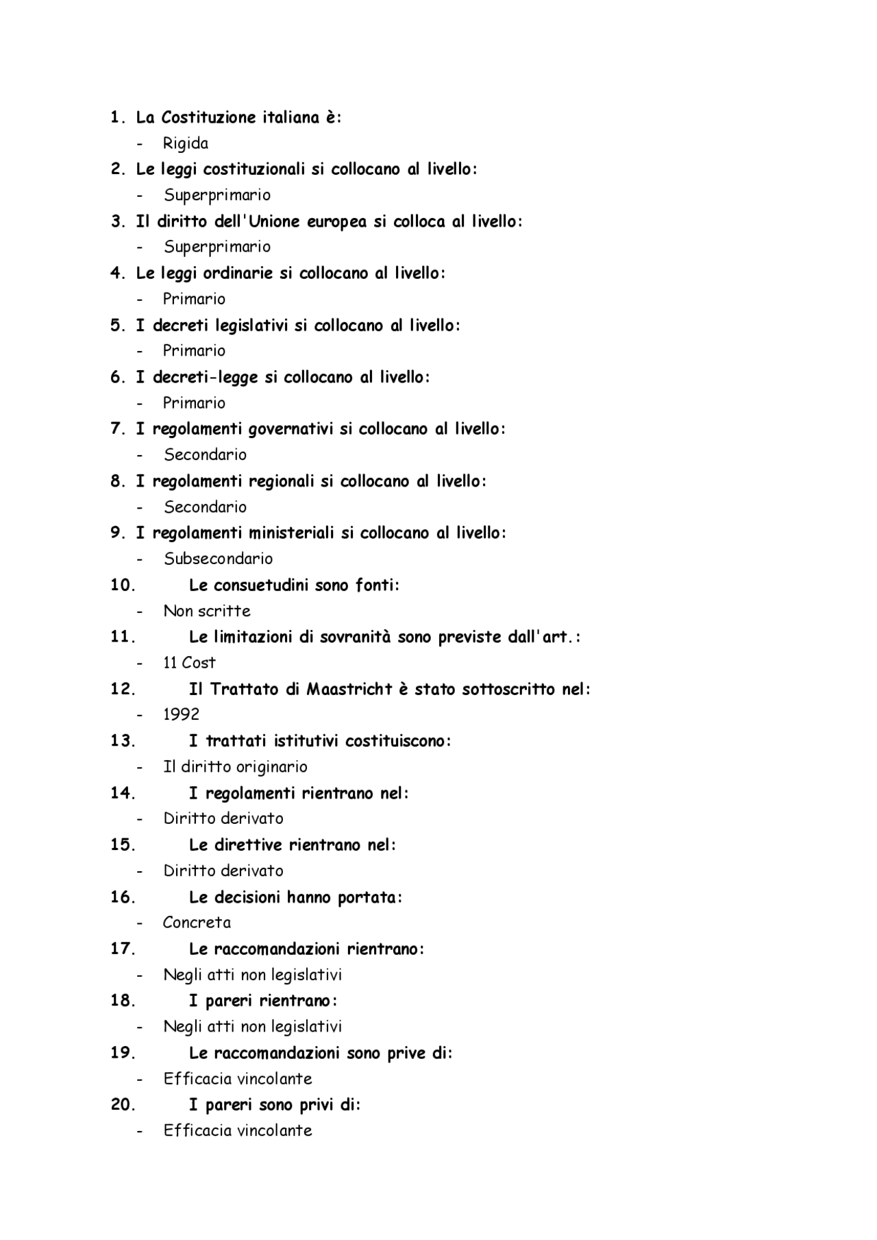 Diritto pubblico - Paniere completo di Risposte - CORRETTO E AGGIORNATO ...