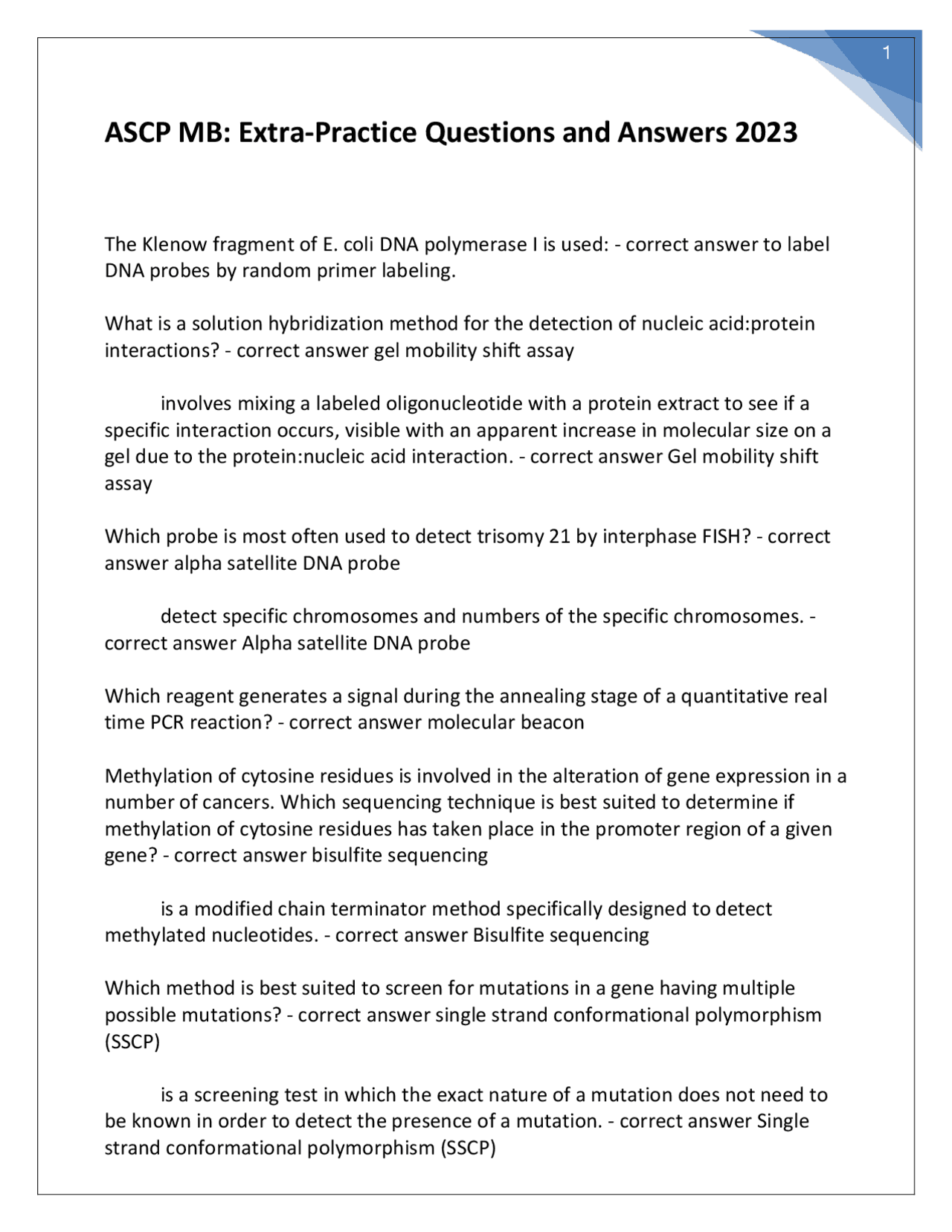 ASCP MB: Extra-Practice Questions and Answers 2023 | Exams Nursing | Docsity