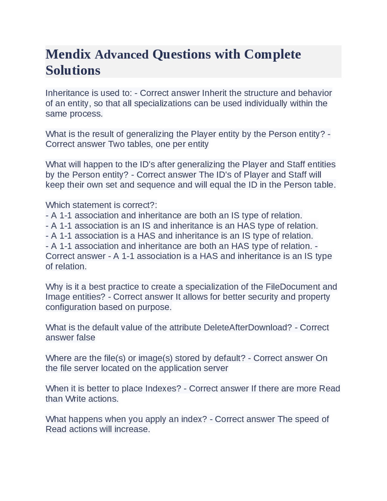 Mendix Advanced Questions with Complete Solutions | Exams Advanced ...