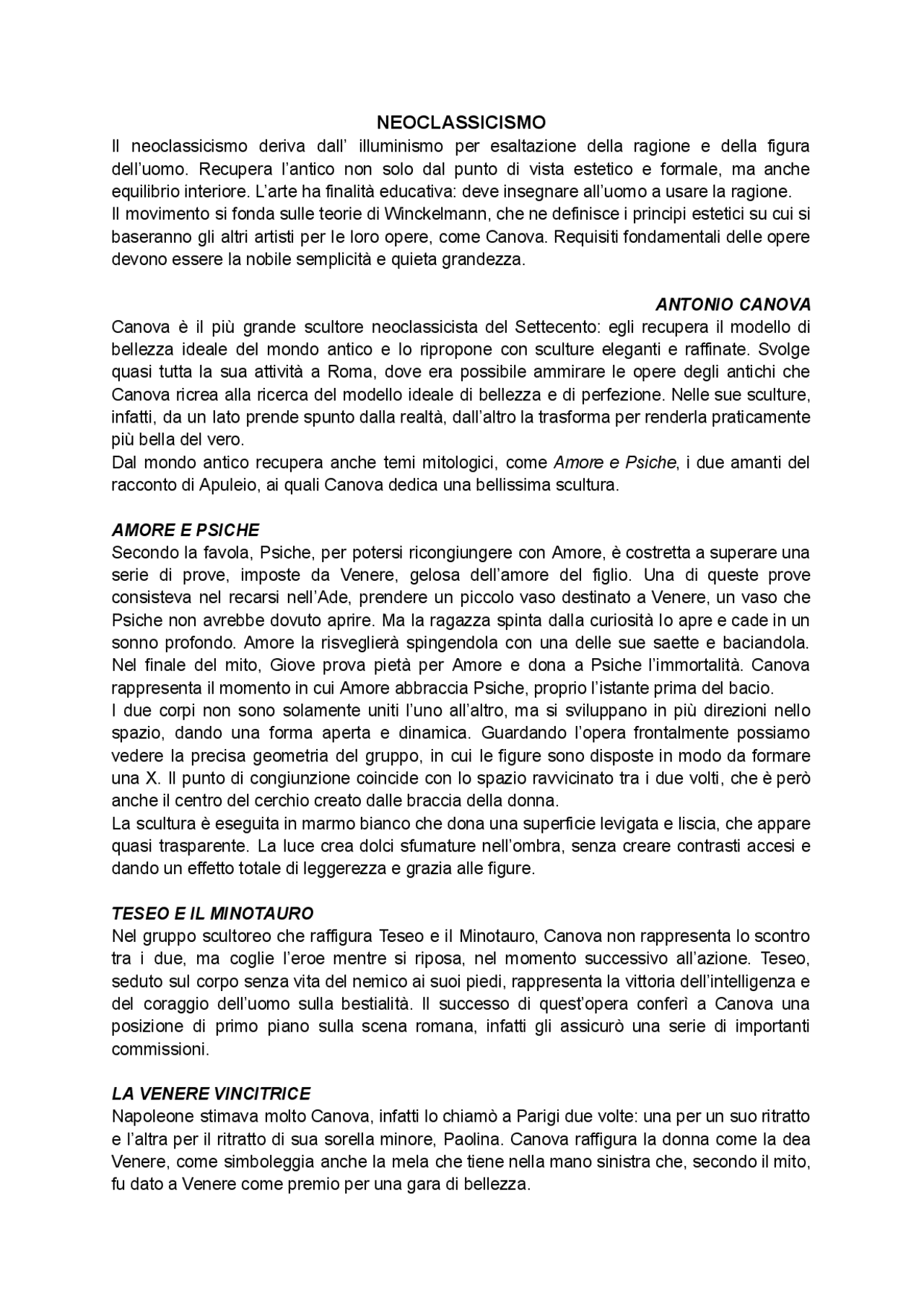 Neoclassicismo Sintesi E Analisi Delle Opere Sintesi Del Corso Di