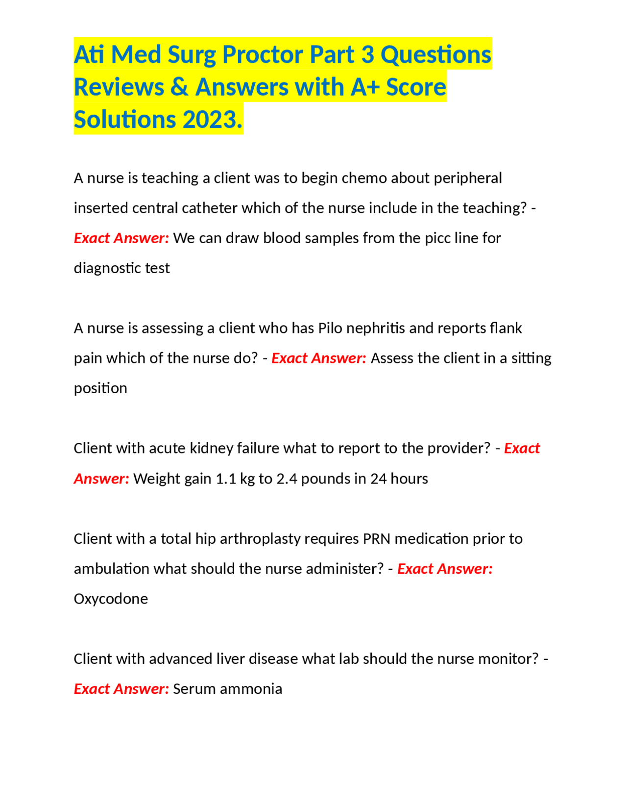 Ati Med Surg Proctor Part 3 Questions Reviews & Answers with A+ Score Solutions 2023. | Exams ...