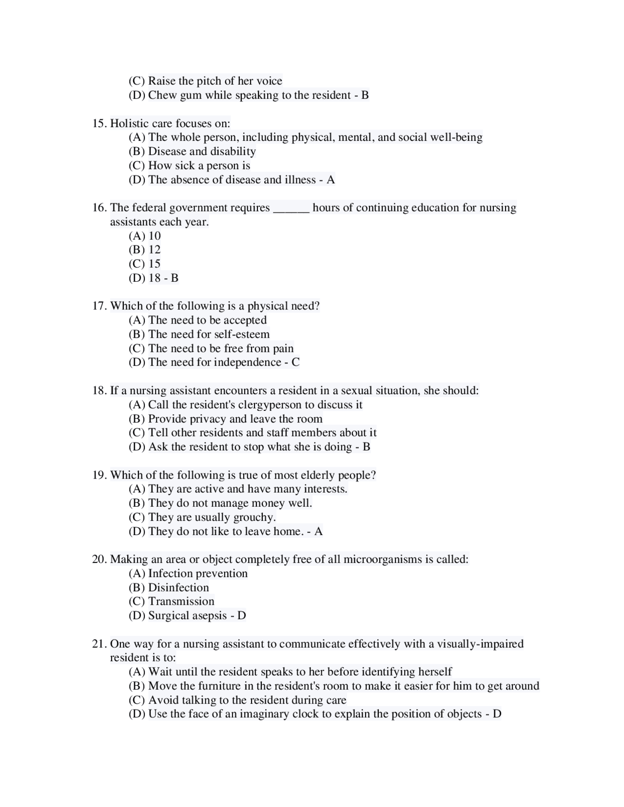 Nursing Assistant Practice Quiz: Holistic Care, Communication, and ...