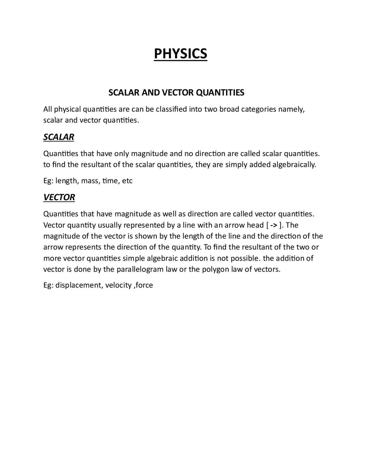 vector and scalar quantities in physics | Lecture notes Physics | Docsity