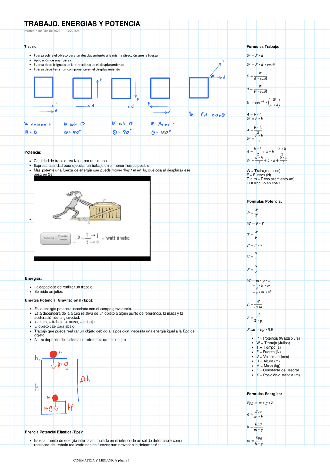 Teoria Trabajo, Energias y Fuerzas Fisica IB | Apuntes de Física | Docsity