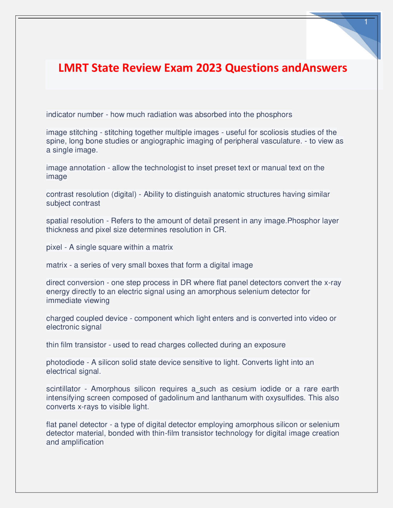 LMRT State Review Exam 2023 Questions and Answers | Exams Nursing | Docsity
