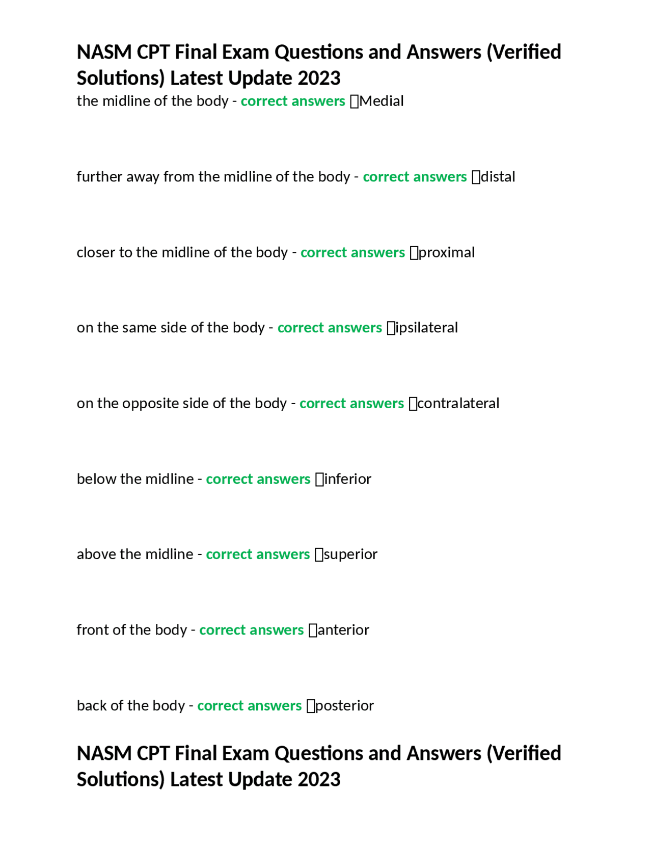 NASM CPT Final Exam Questions and Answers (Verified Solutions) Latest ...